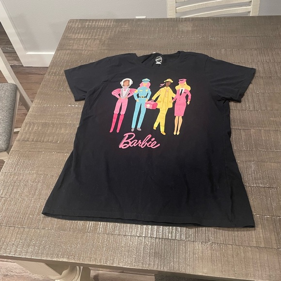 Mattel | Tops | Martell Barbie Black Tshirt With Design Of 4 Barbies ...